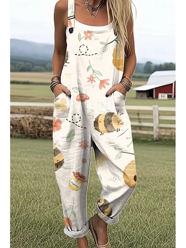 Women's 100% Cotton Dungarees Active Graphic Sleeveless Sleeveless ...