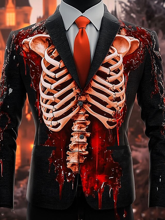 Men's Skeleton Blazer Jacket Casual Dark Festival 3D Print Spring Fall ...