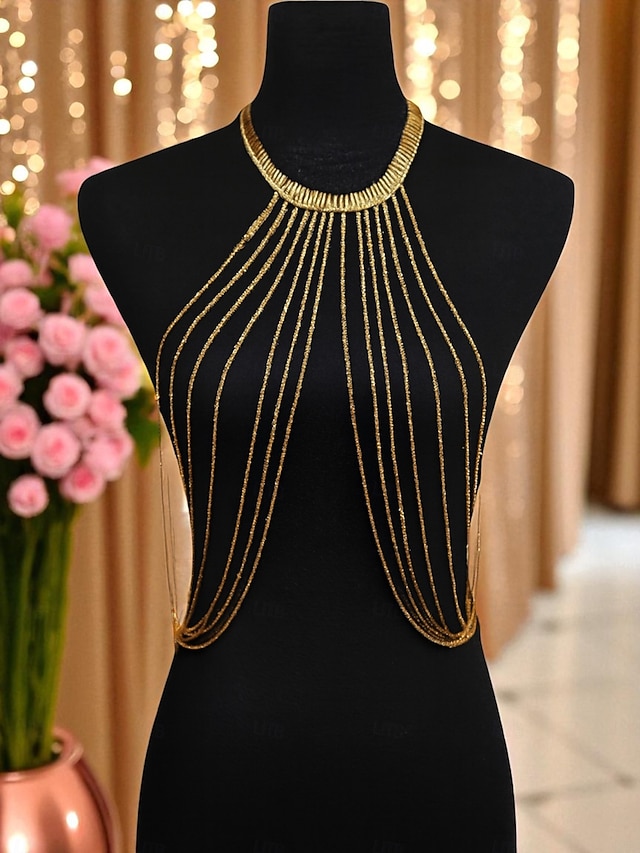 Women's Gold Multi-Layer Body Chain - Statement Jewelry with Draped ...