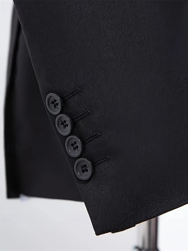 Men's Set Suits Wedding Party 3 Piece Spring Fall Polyester Solid ...