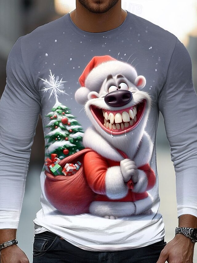 Christmas Men's Animal Funny T Shirt Long Sleeve T shirt 3D Print Crew ...