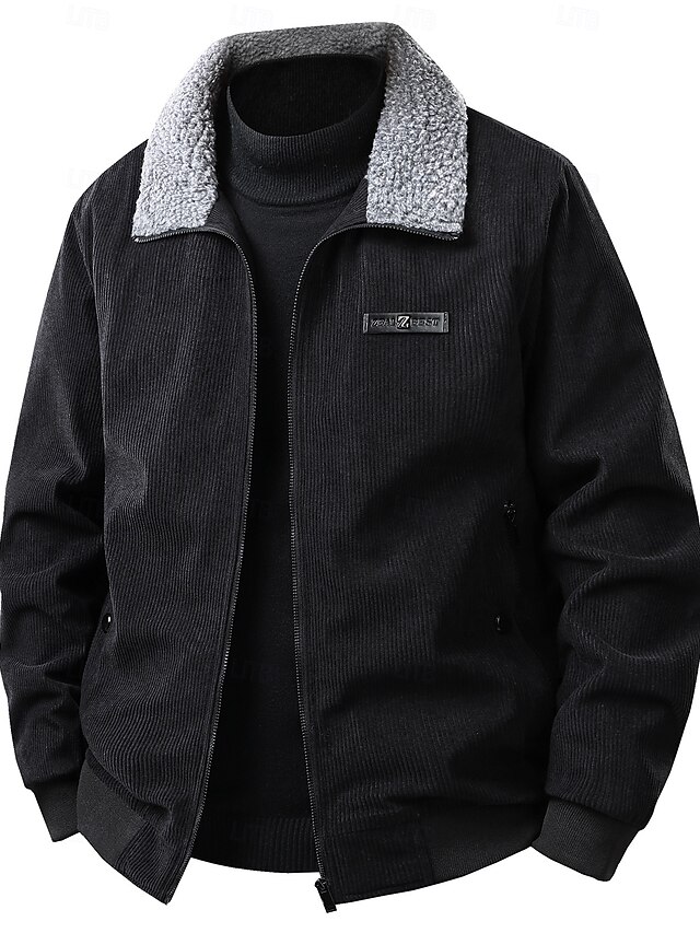 Men's Corduroy Jacket Fleece Jacket Formal Home Pocket Fleece Collar ...