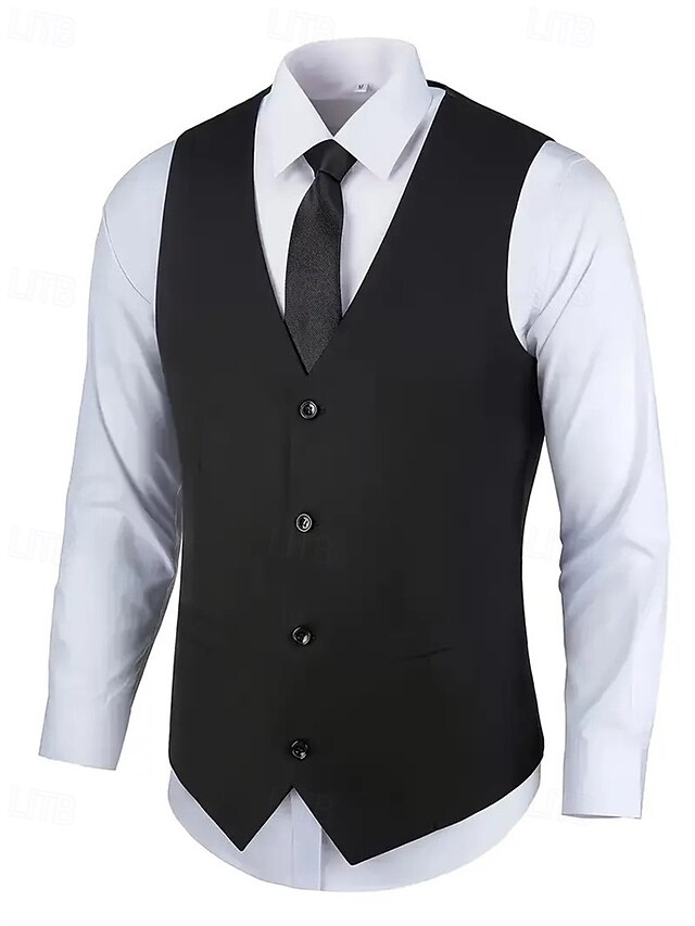 Men's Set Suits Wedding Party 3 Piece Spring Fall Polyester Solid ...