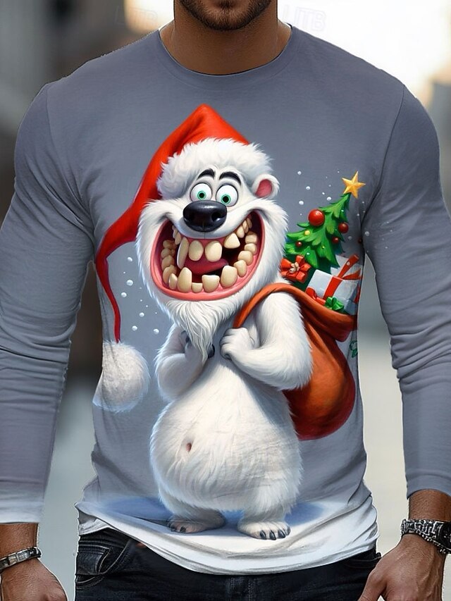 Christmas Men's Animal Funny T Shirt Long Sleeve T shirt 3D Print Crew ...