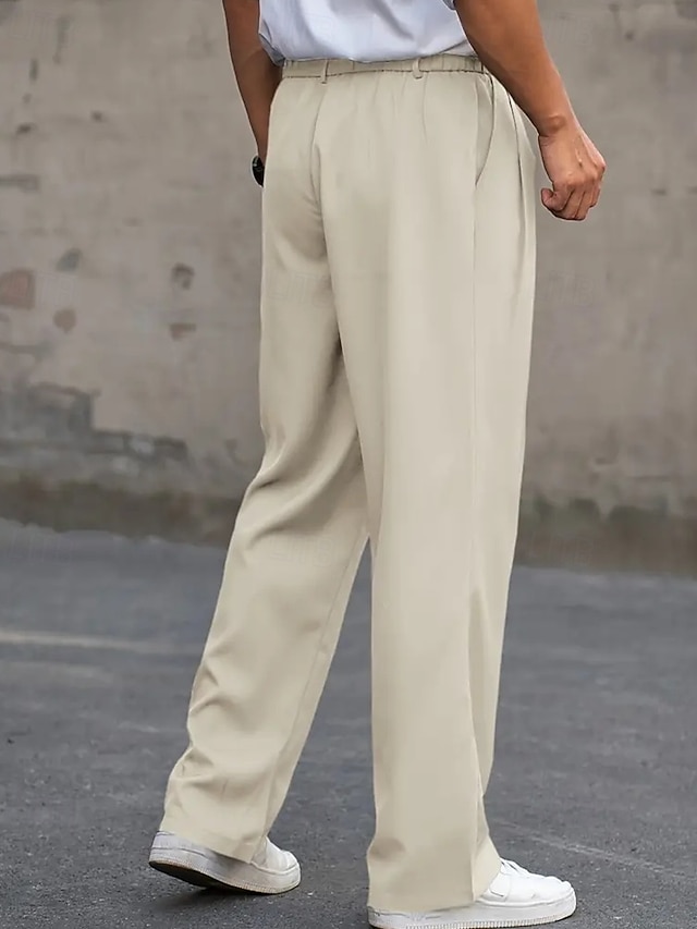 Men's Dress Pants Trousers Chinos Slacks Pocket Buttons Plain Comfort ...