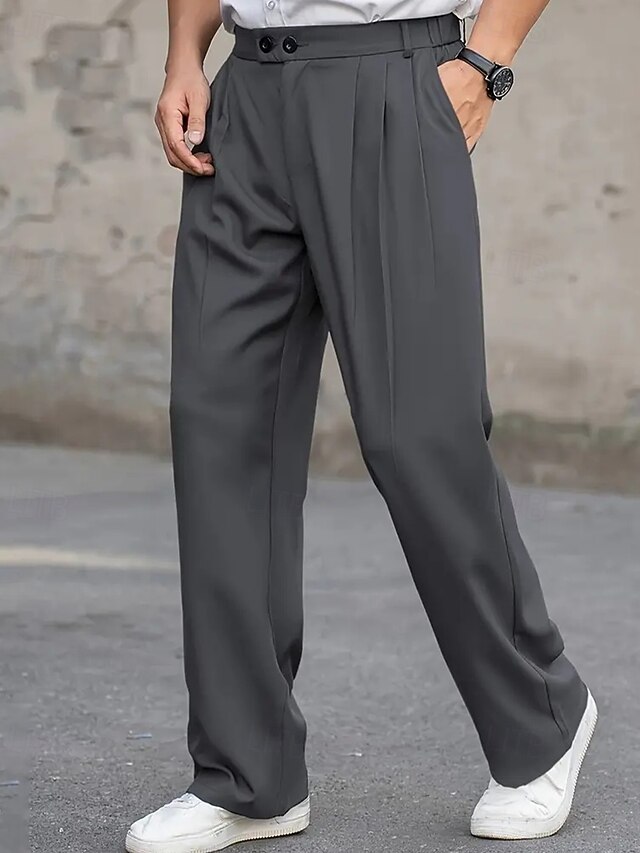Men's Dress Pants Trousers Chinos Slacks Pocket Buttons Plain Comfort ...