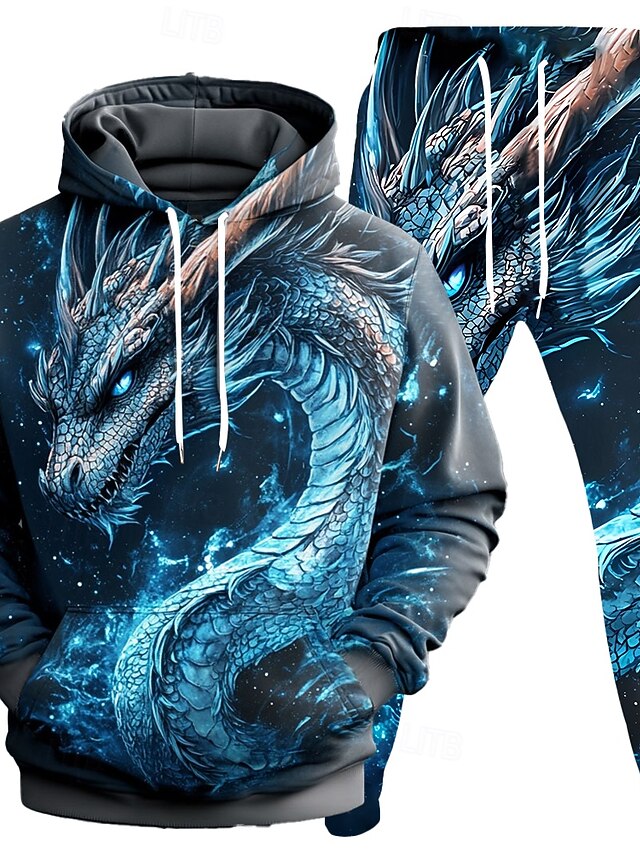 Men's Animal Dragon 2pcs 3D Sweatshirt Sets Tracksuit Hoodie Sweatshirt ...
