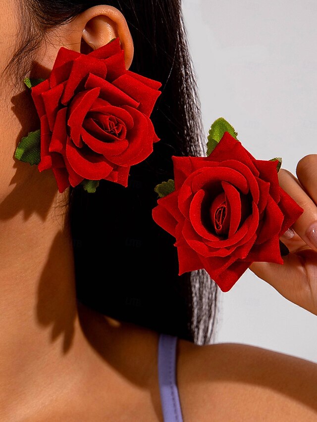 Women's Oversized Flower Earrings - Statement Floral Drop Earrings in ...
