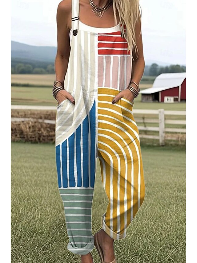 Women's 100% Cotton Dungarees Active Graphic Sleeveless Sleeveless ...