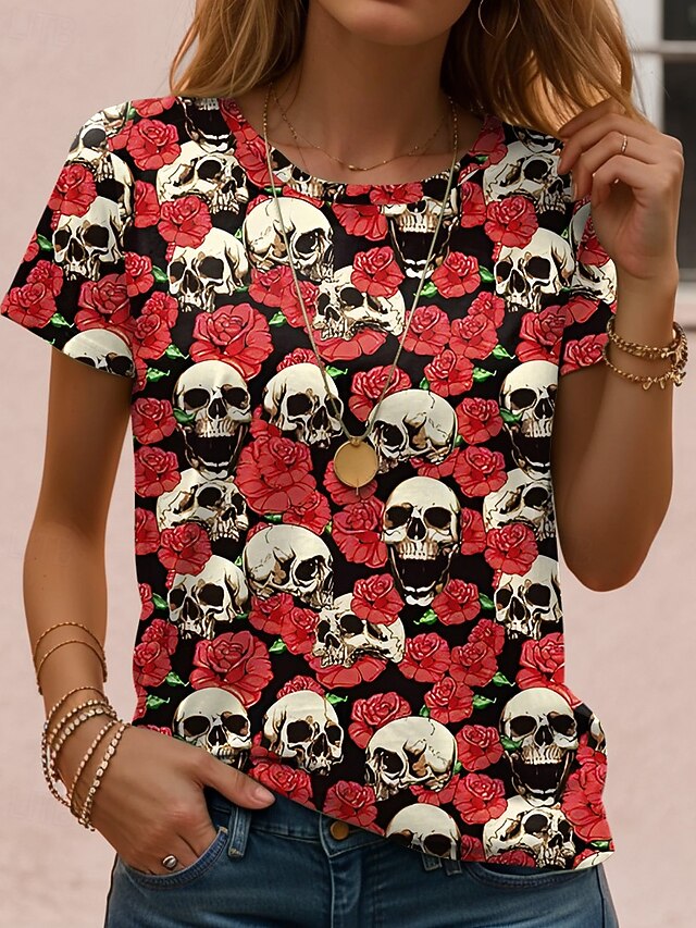 Women's T Shirt Skulls Graphic Vintage Stylish Classic Short Sleeve ...