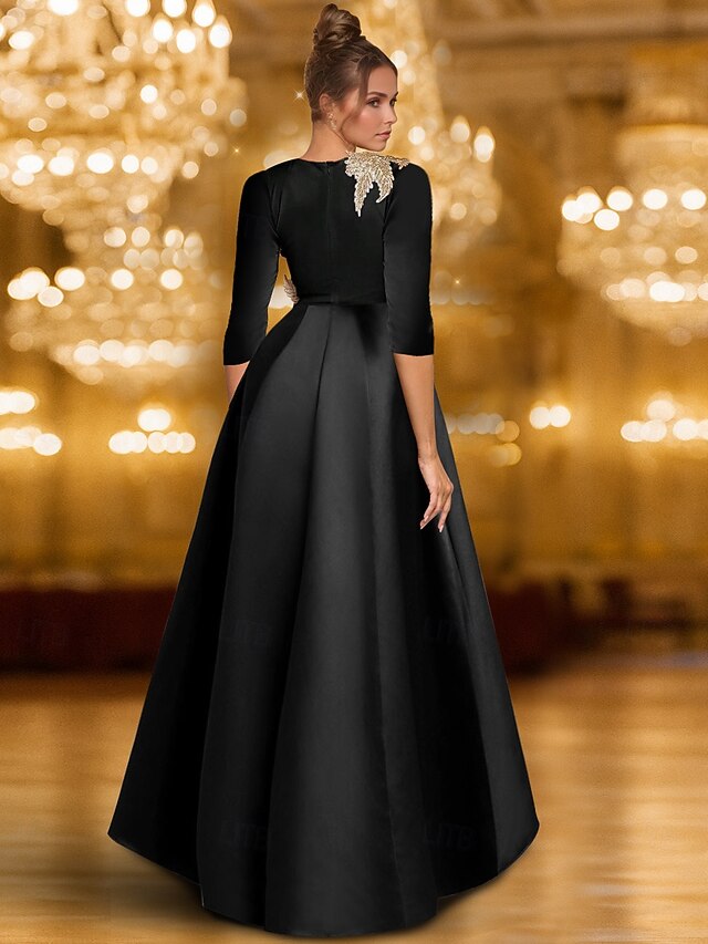 A-Line Floor Length Evening Gown Ball Gown Formal Dress Elegant Silky ...