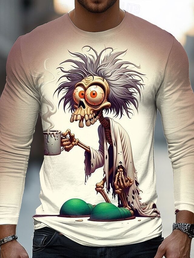 Men's 3D Zombies T Shirt Long Sleeve T shirt 3D Print Crew Neck Shirt ...