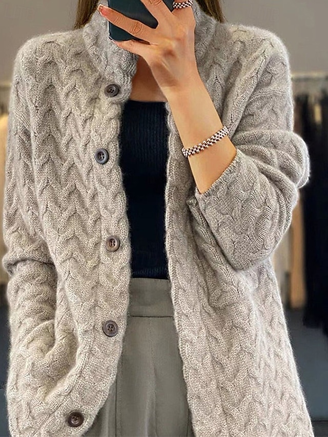 Women's Sweater Cardigan Elegant Fashion Streetwear Pure Color Ribbed ...