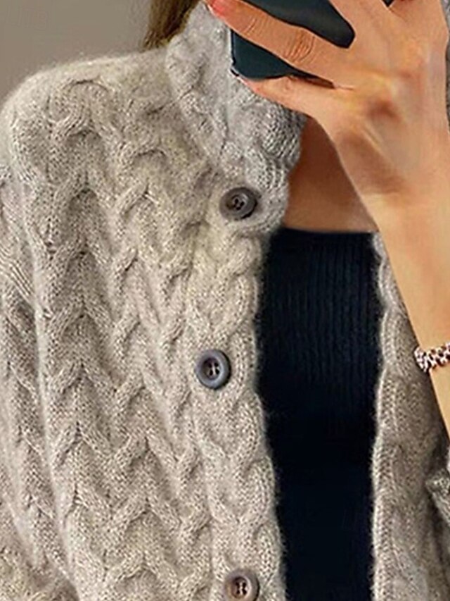 Women's Sweater Cardigan Elegant Fashion Streetwear Pure Color Ribbed ...