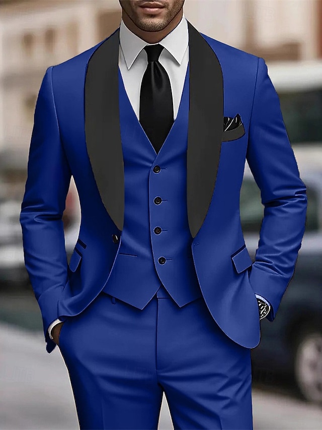 Men's Set Suits Wedding Party 3 Piece Spring Fall Polyester Solid ...