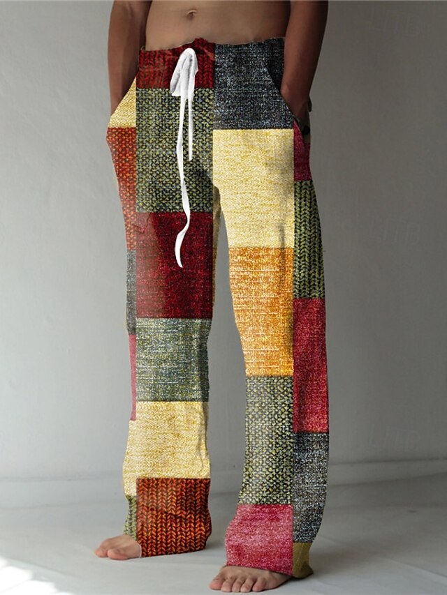 Men's Trousers Summer Pants Beach Pants Drawstring Elastic Waist 3D ...