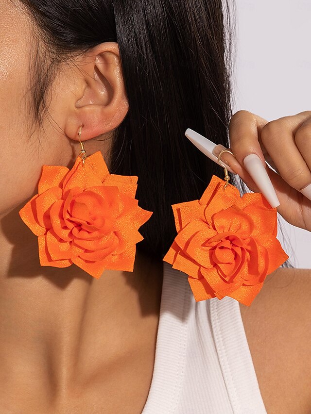 Women's Oversized Flower Earrings - Statement Floral Drop Earrings in ...