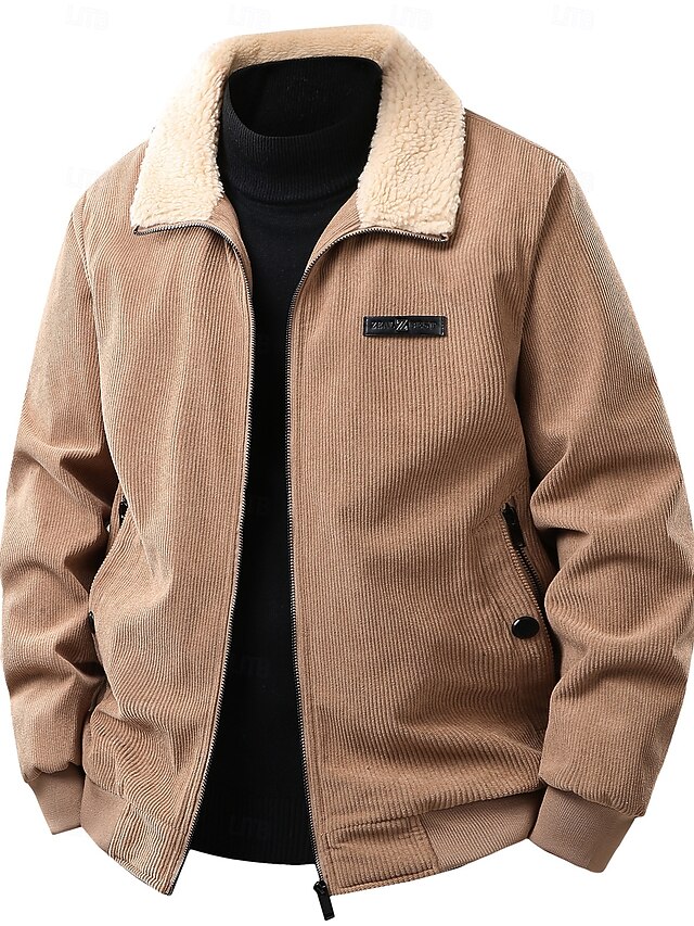 Men's Corduroy Jacket Fleece Jacket Formal Home Pocket Fleece Collar ...