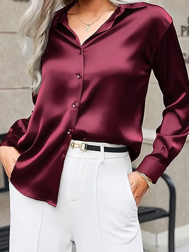 Women's Shirt Work Shirt Glitter Solid Color Graphic Elegant Stylish ...