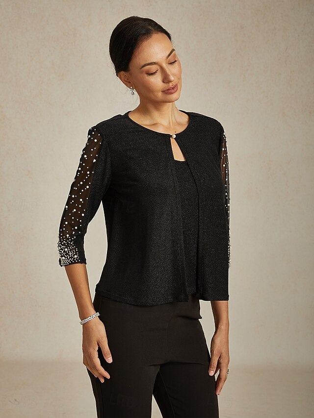 Women's Dressy Tops Evening Tops Elegant Party Beaded Glitter ...