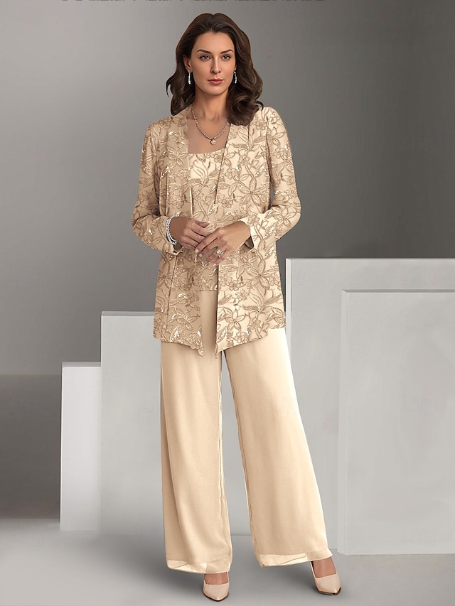 3 Piece Pantsuit Floor Length Beaded Eembroidered Formal Dresses Mother ...