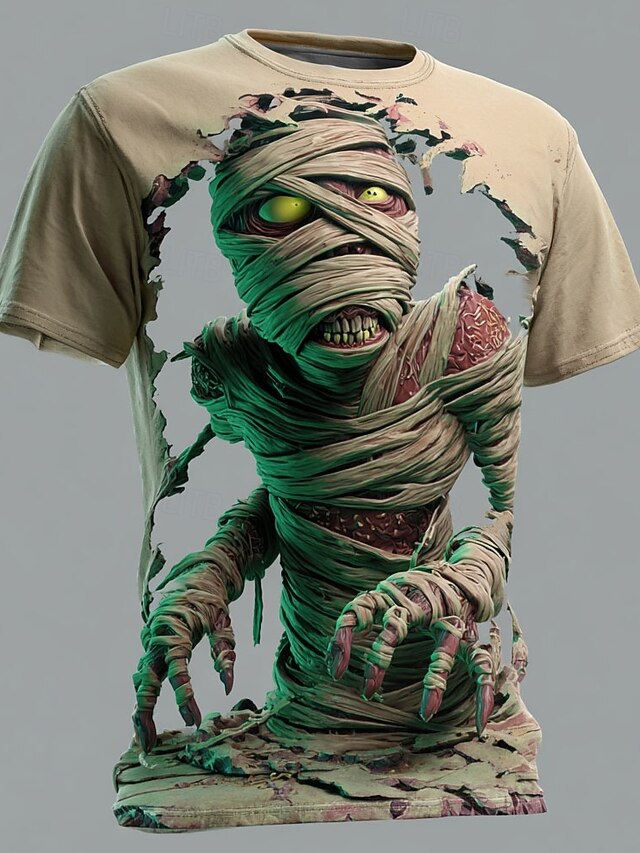 Men's Optical Illusion Zombies Mummy T Shirt Short Sleeve T shirt 3D ...