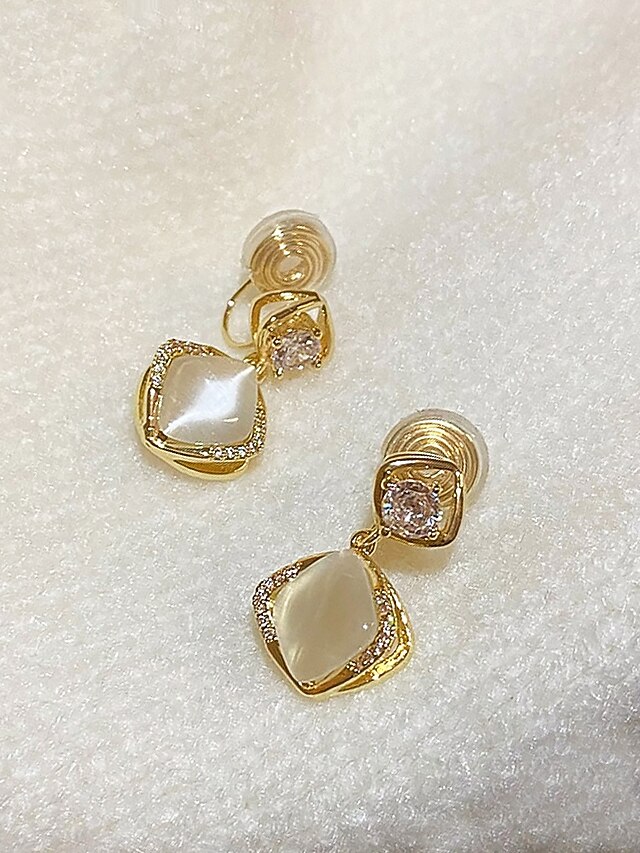 Women's Elegant Gold-Plated Drop Earrings with Cat's Eye and Zircon ...