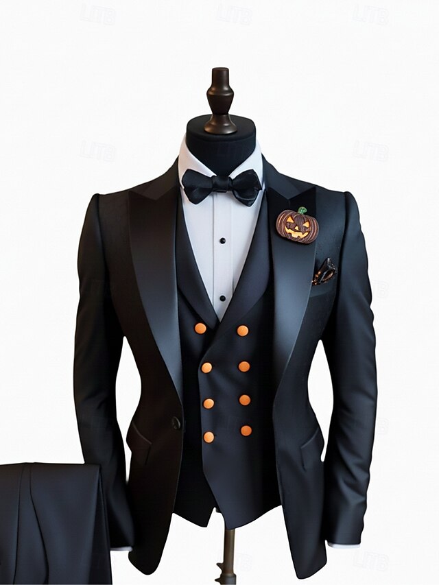 Men's Halloween Casual Party Suits Notch Lapel Black Party Casual Solid ...