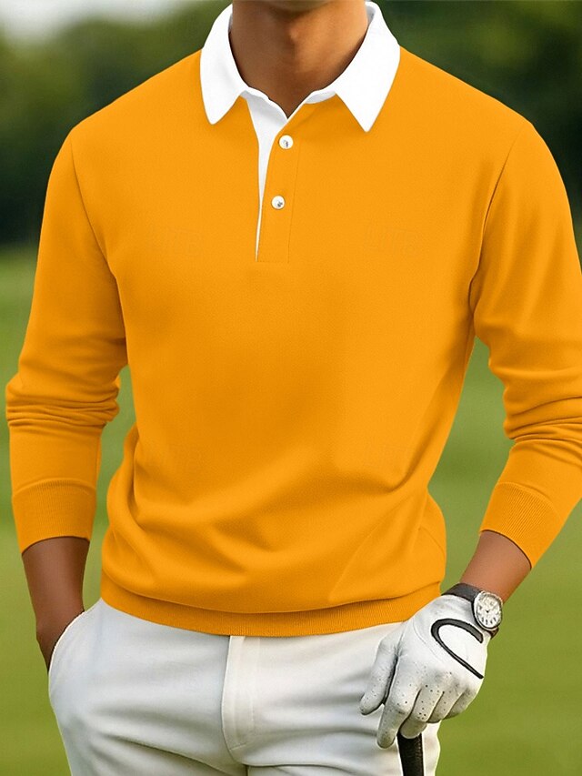 Men's Polo Shirts Golf Polos Shirts Business Casual Lapel Classic Long ...