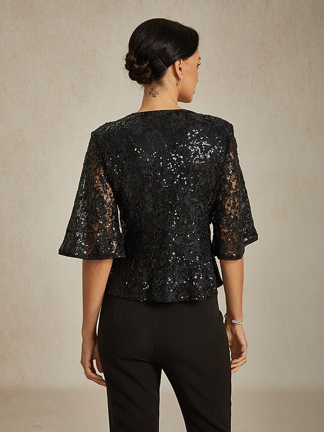 Women's Sequin Blouse Lace Tops Evening Tops Sequin Tops Elegant Party ...