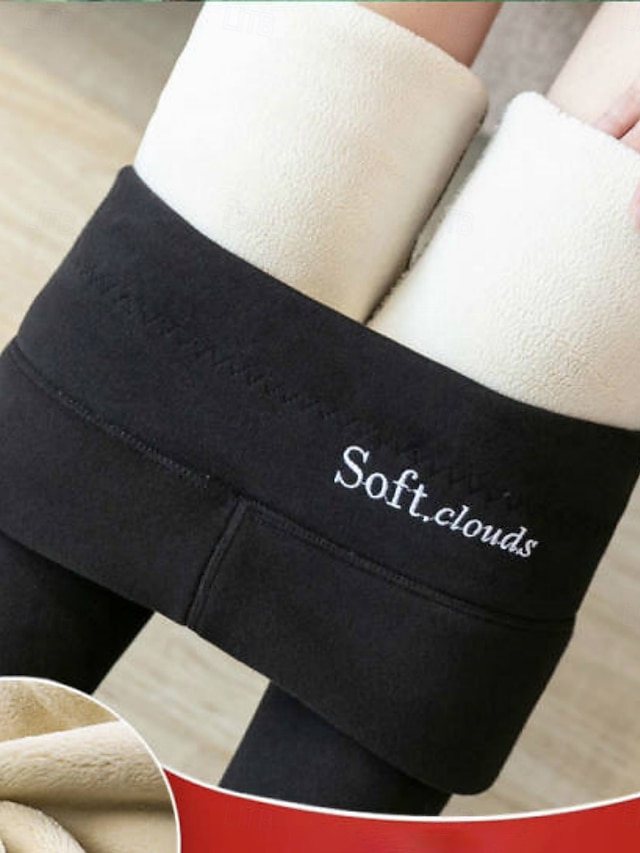 Mujer Pantalones de lana Polainas leggings forrados de polar Moda Ropa ...