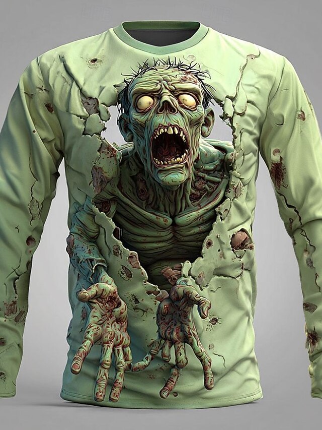 Men's Zombies 3D T Shirt Long Sleeve T shirt 3D Print Crew Neck Shirt ...