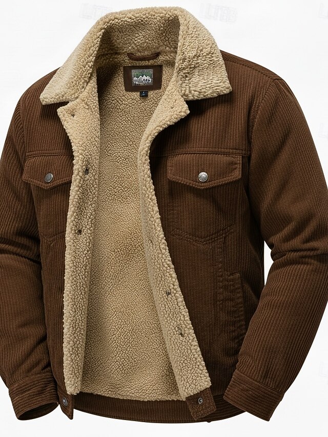 Men's Corduroy Jacket Fleece Jacket Formal Home Thermal Warm Pocket ...