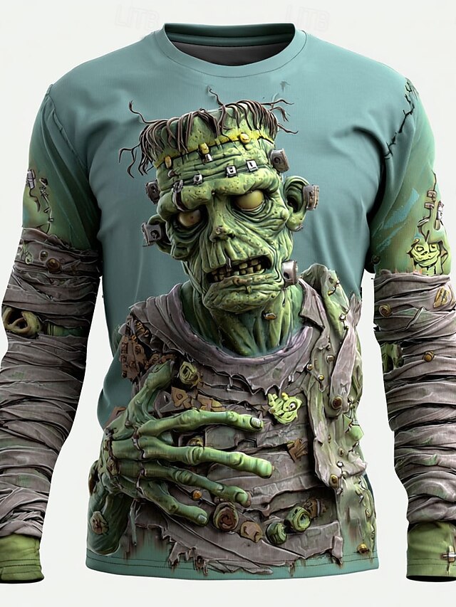 Men's Zombies 3D T Shirt Long Sleeve T shirt 3D Print Crew Neck Shirt ...