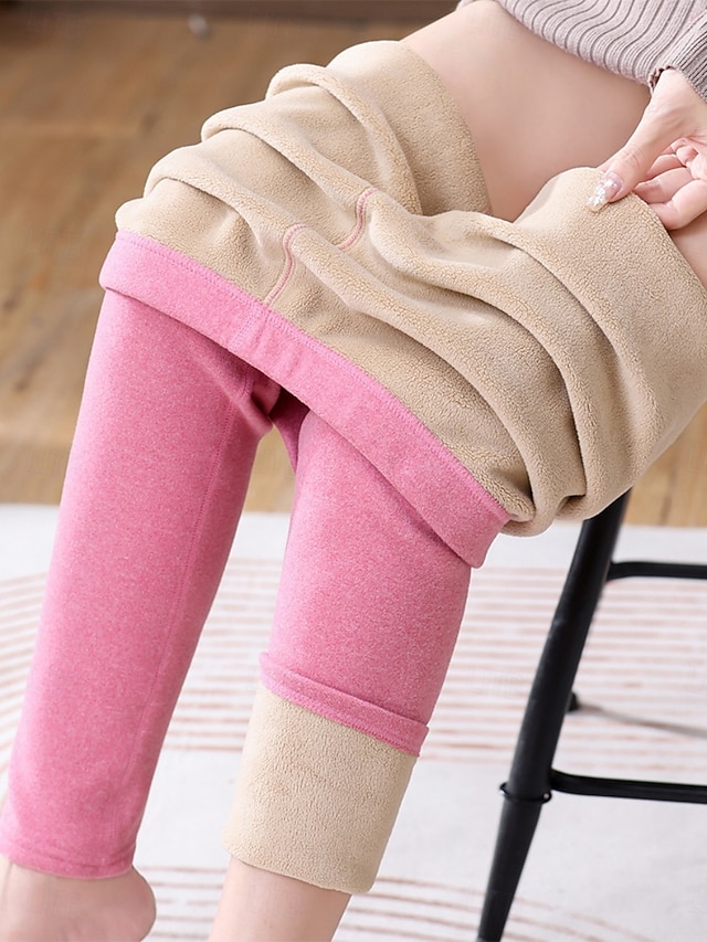 Mujer leggings forrados de polar Pantalones de lana Polainas Moda Ropa ...