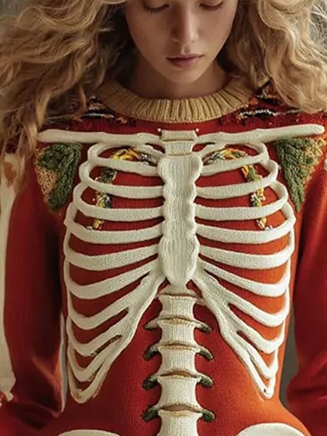 Halloween Women's Sweater Skeleton Cute Streetwear Casual Graphic ...