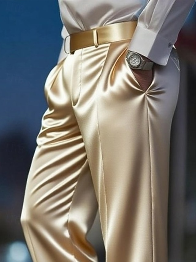 Men's Satin Pants Trousers Dress Pants Silk Like Suit Pants Pocket ...
