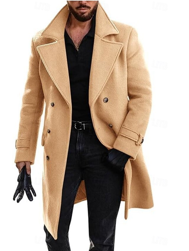 Men Overcoat Peacoat Long Trench Coat Trench Coat Business Casual Fall ...
