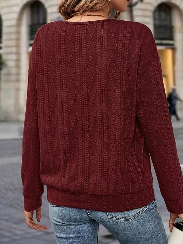 Women's Blouse Plain Stylish Long Sleeve V Neck Regular Tops Daily ...