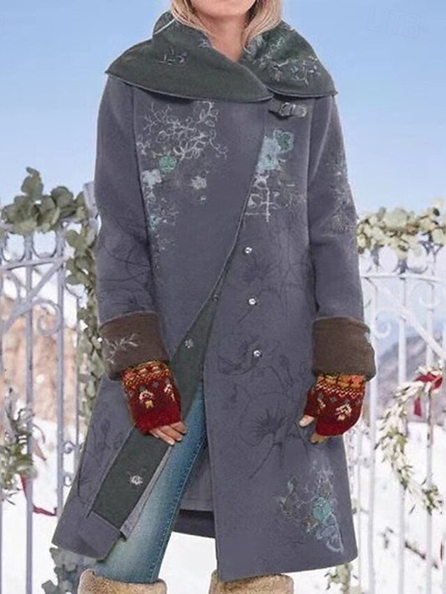 Mujer Abrigo de invierno Mantiene abrigado Cómodo Bolsillo Estampado ...
