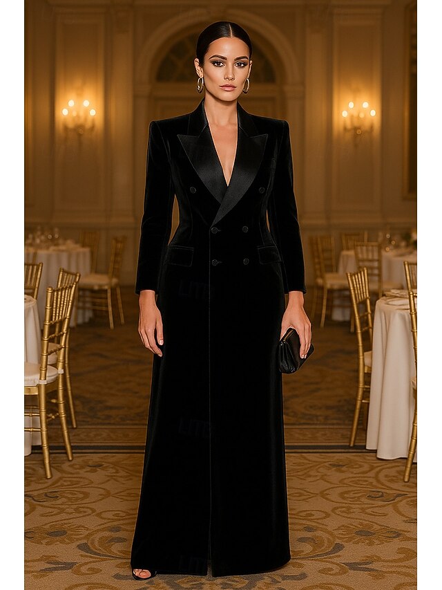 Women's Tuxedo Dress Sheath Formal Wedding Guest Satin Velvet Elegant ...