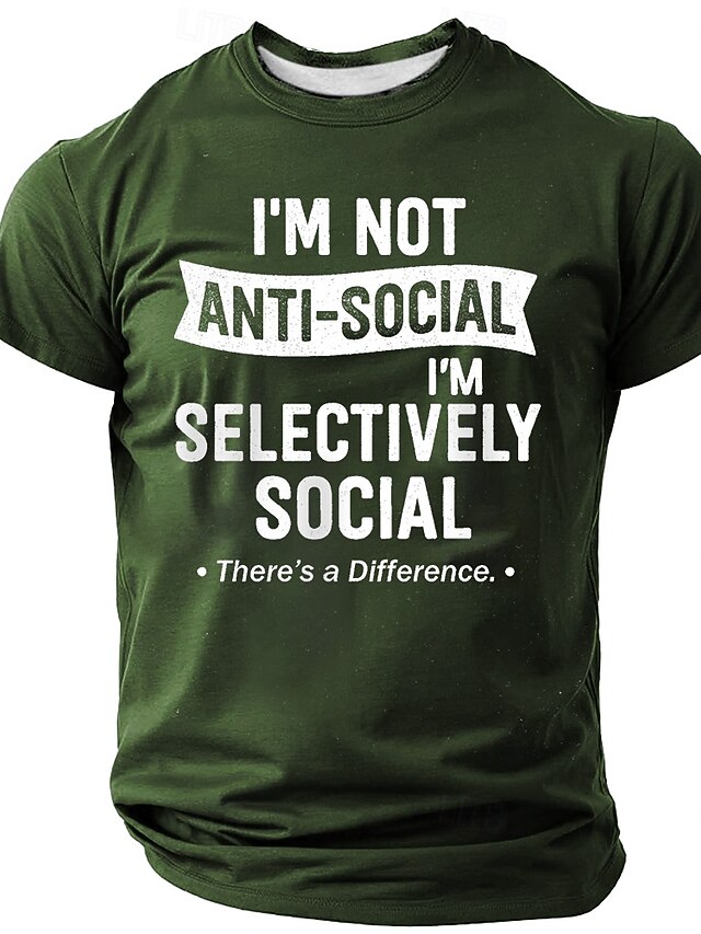 Mens T-Shirt Funny Graphic Short Sleeve Tee I'm Not Anti-Social ...