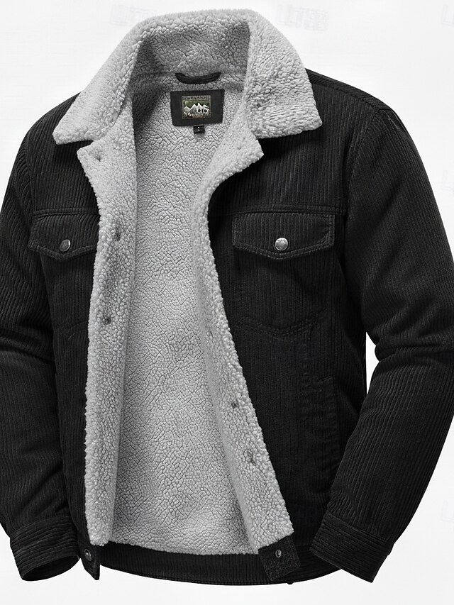 Men's Corduroy Jacket Fleece Jacket Formal Home Thermal Warm Pocket ...