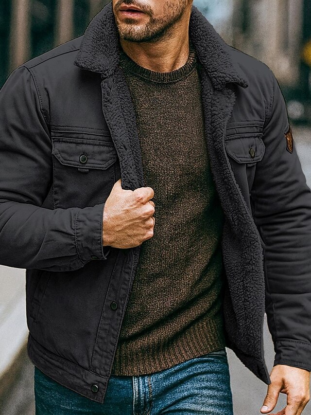 Men's Fleece Jacket Cargo Jacket Chore Jacket Formal Home Windbreaker ...