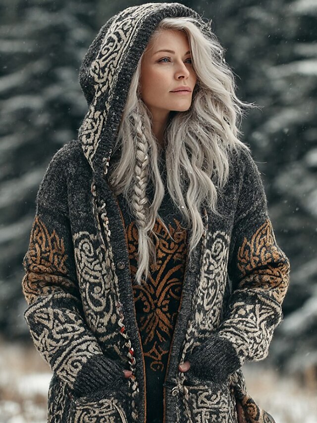 Viking Boho Women's Cardigan Vintage Daily Ethnic Style Geometric Color ...