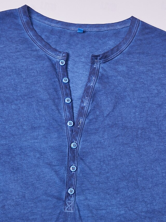 Men's Henley Shirt Tee Top Long Sleeve Shirt Long Sleeve Plain Vintage ...