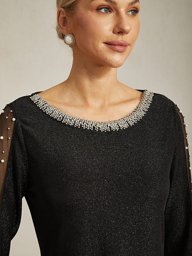 Women's Dressy Tops Beaded Metallic Illusion Elegant Daily Ladies 3/4 ...