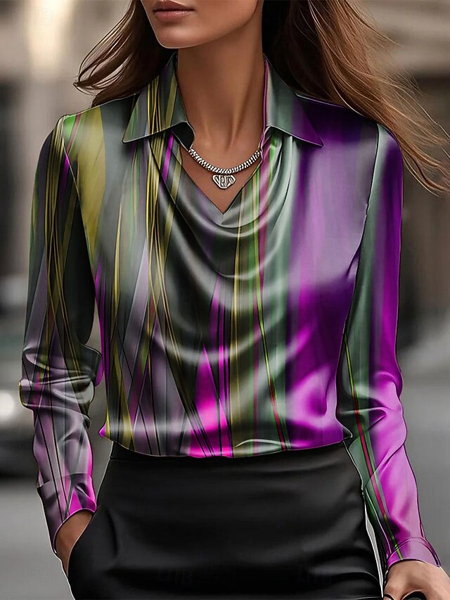 Women's Shirt Ombre Graphic Elegant Stylish Casual Long Sleeve Cowl ...