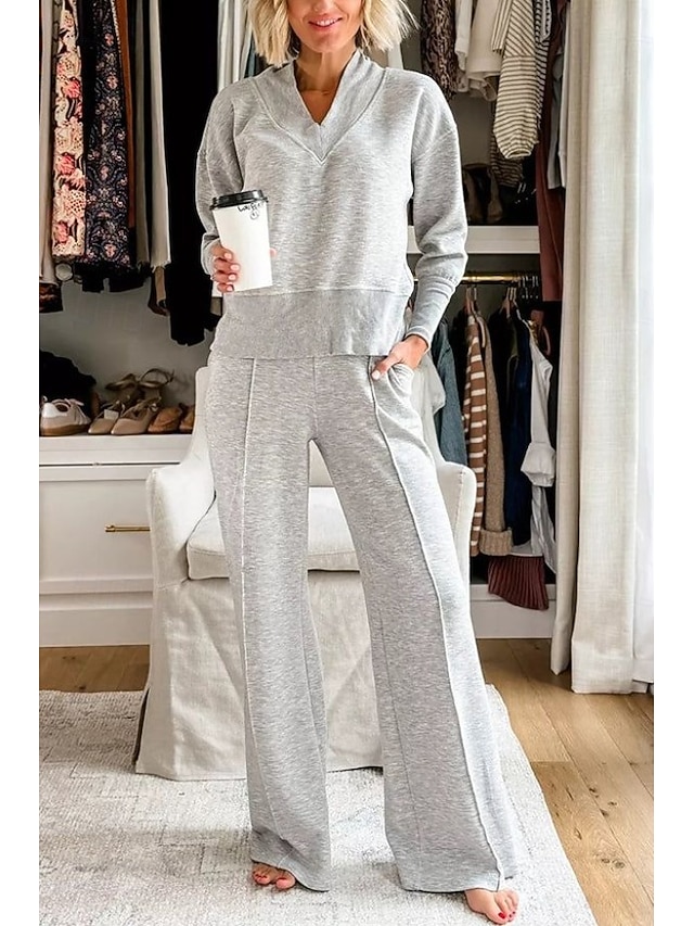 Women's Pants Sets Bolero Top Long Sleeve V Neck Solid Color Fashion ...