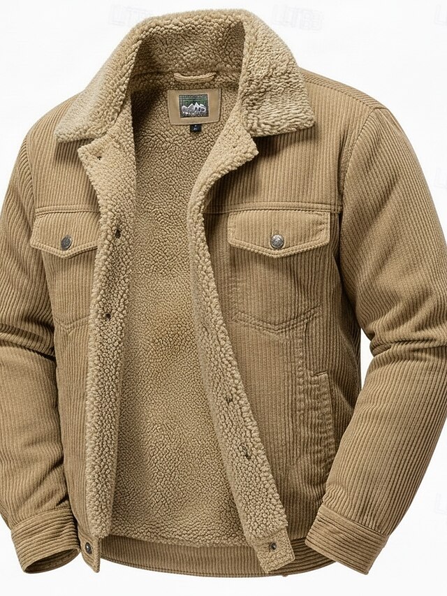 Men's Corduroy Jacket Fleece Jacket Formal Home Thermal Warm Pocket ...